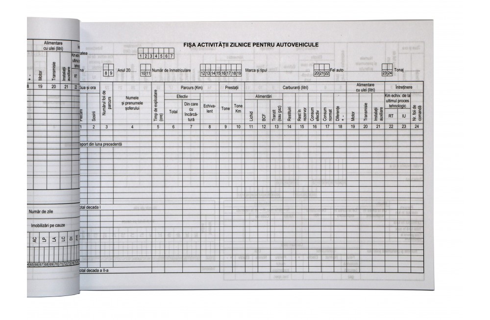 Fișa activității zilnice pt. autovehicule