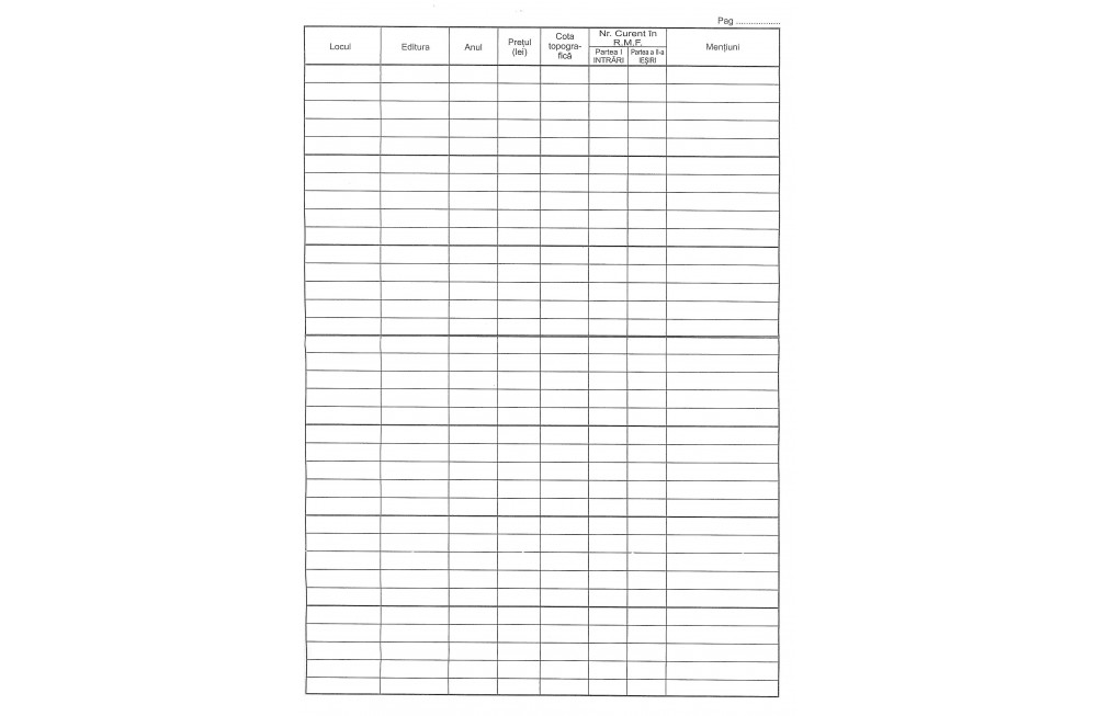 Registru inventar pentru biblioteci