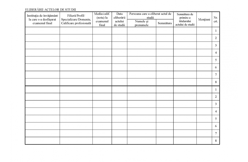 Registru unic evid. inv. gimnazial, coperta carton duplex