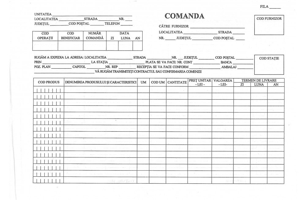 Comandă către furnizor