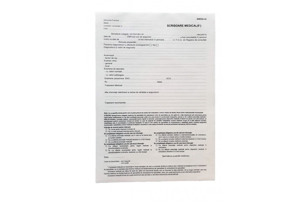 Scrisoare medicala Anexa 43 - versiunea 2024