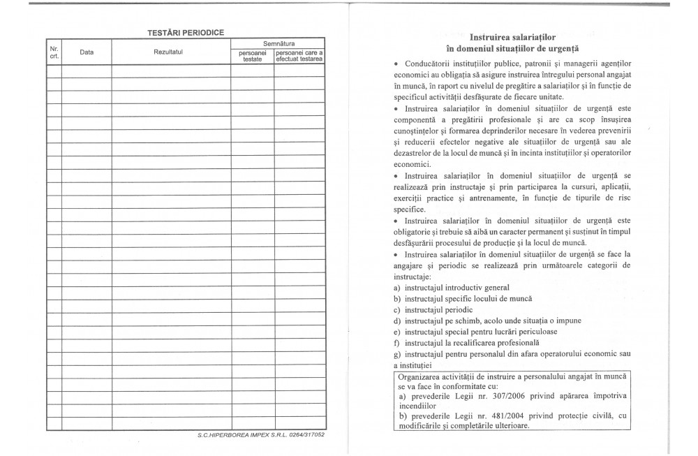 Fişă individuală instructaj situaţii de urgenţă