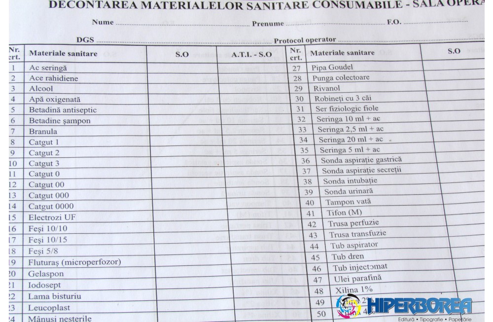Decontarea materialelor sanitare consumabile-sala operatii
