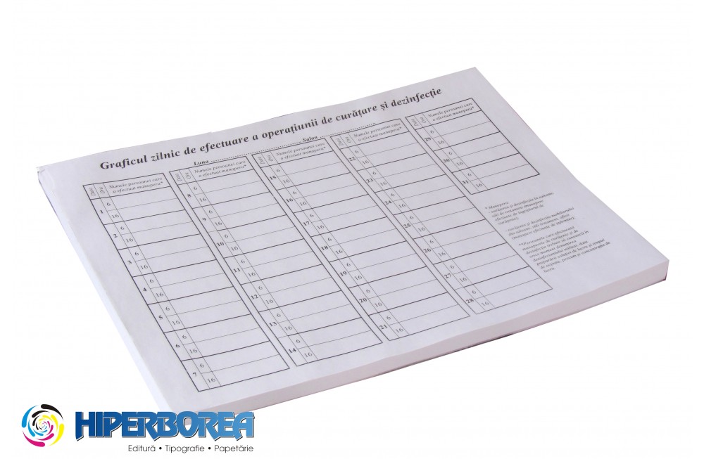 Grafic zilnic de efectuarea operatiunii de curatare si dezinfectie